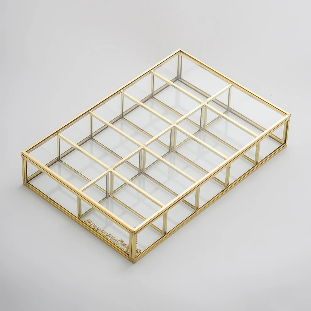 El Crea Designs - Glass Lid Box Jewelry Organizer 10 Compartments Brass ...