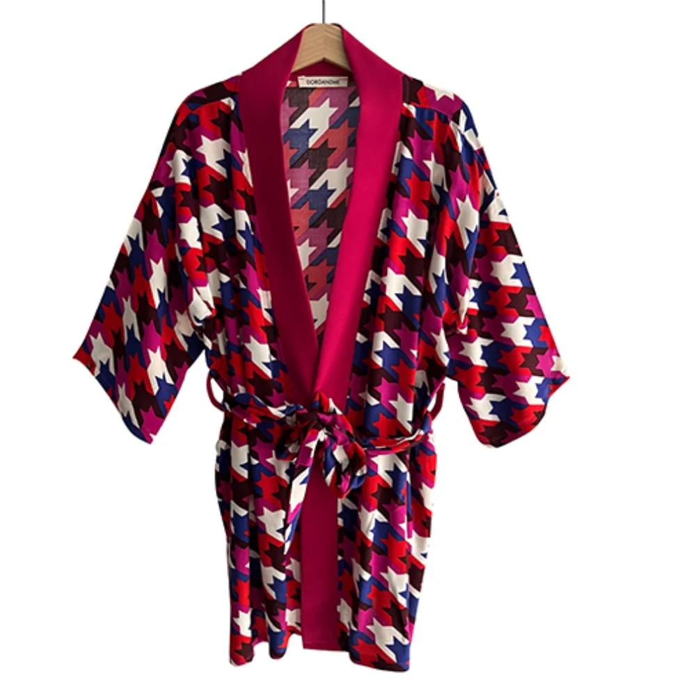 DOROANDME - Goose Foot Pattern Kids Kimono Age 8 Fucshia | hipicon