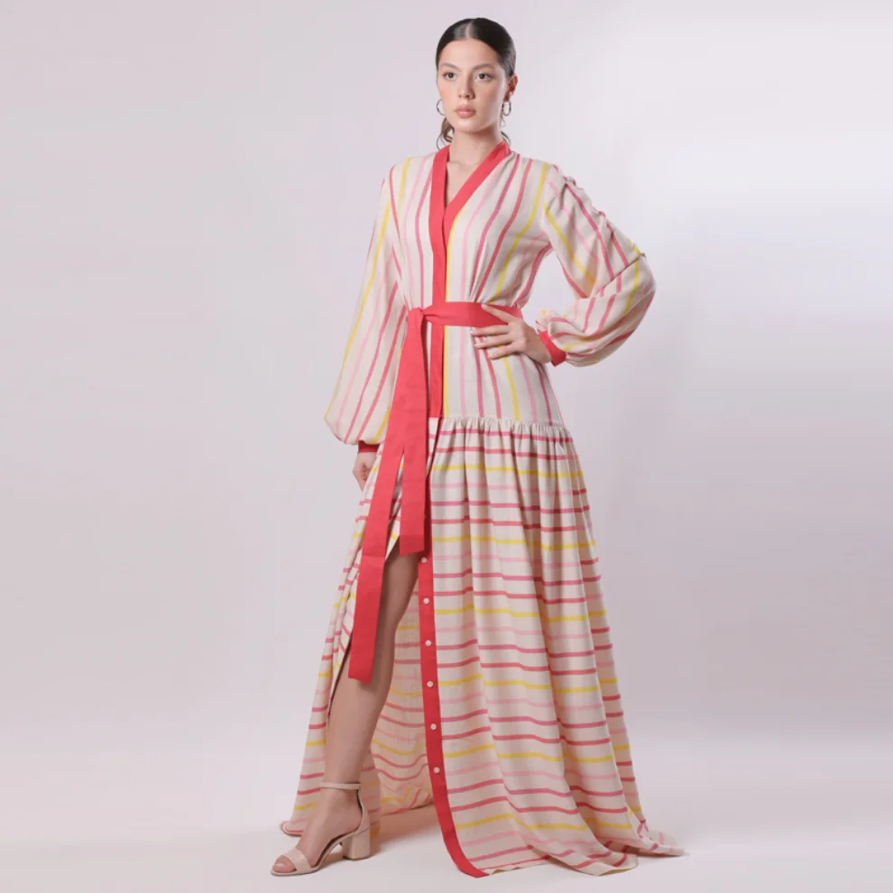 Mezz - Kimono Linen Dress S Stone | hipicon