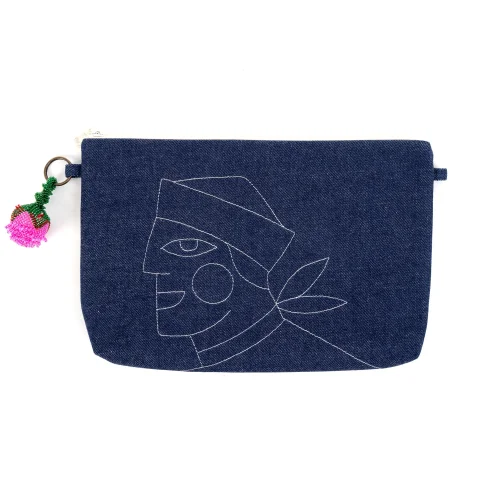 Cazular - Deniz - Denim Clutch Bag Creme | hipicon