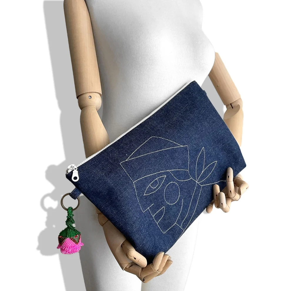 Cazular - Deniz - Denim Clutch Bag Creme | hipicon