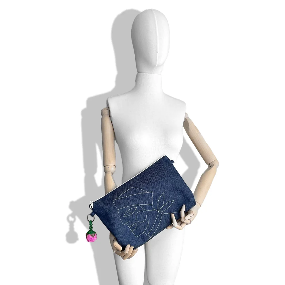 Cazular - Deniz - Denim Clutch Bag Creme | hipicon