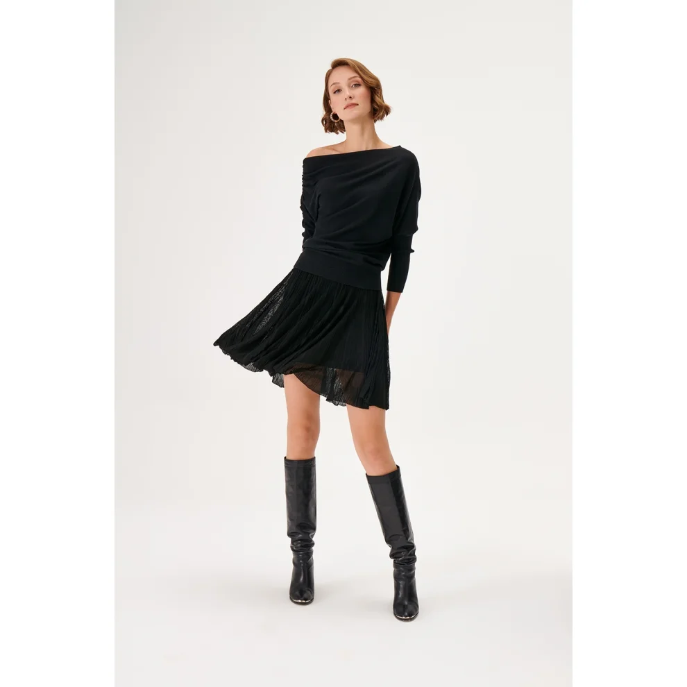 Joinus - Italyan Yarn Pleated Mini Tiko Skirt S - SOLD OUT Black | hipicon