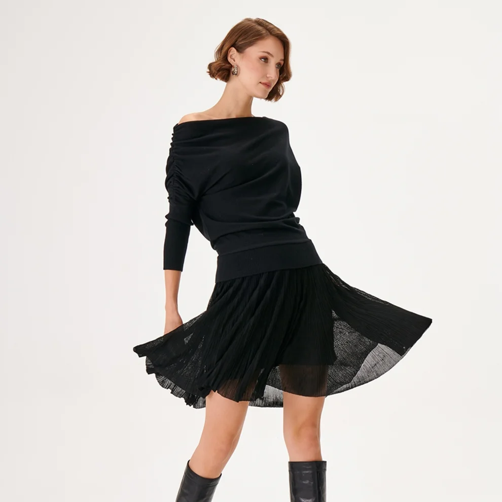 Joinus - Italyan Yarn Pleated Mini Tiko Skirt S - SOLD OUT Black | hipicon