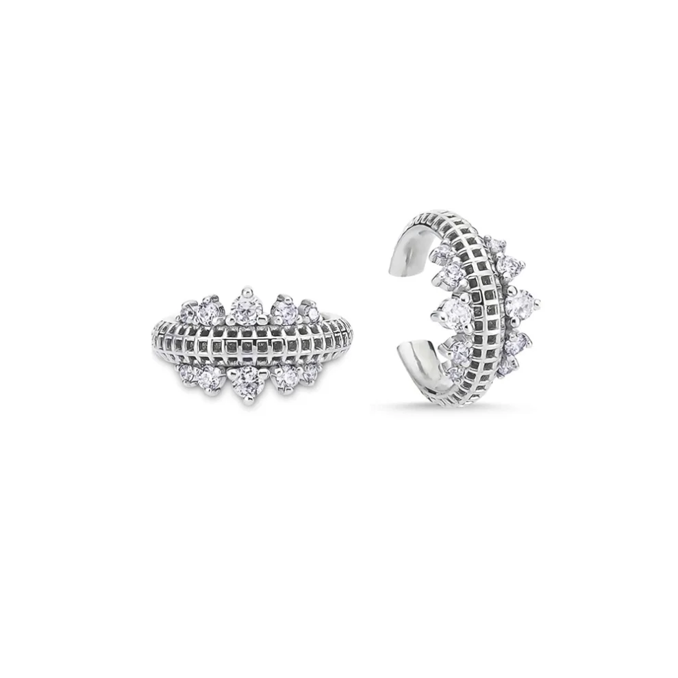 Pacal White Single Silver Ear Cuff Cartilage Earrings With White Stones hipicon