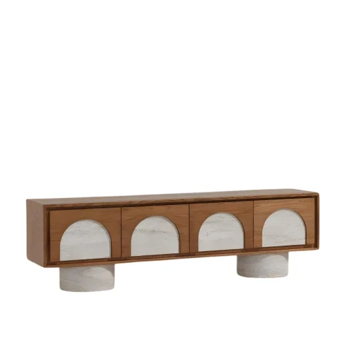Vuens - Cream - Brown Modern Tv Unit With Travertine Legs | hipicon