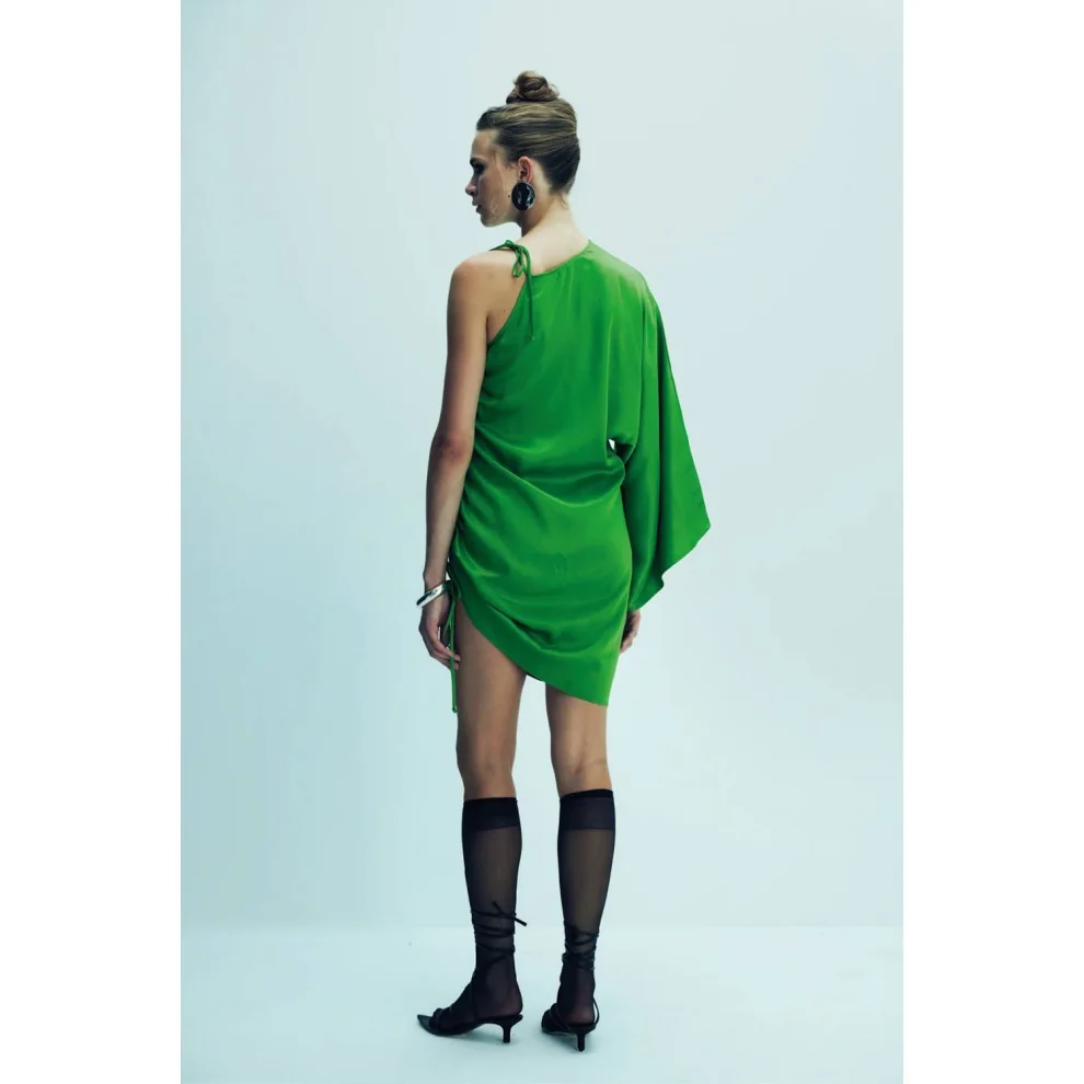 Nazlı Ceren - Green Rocha Asymmetrical Satin Mini Dress | hipicon