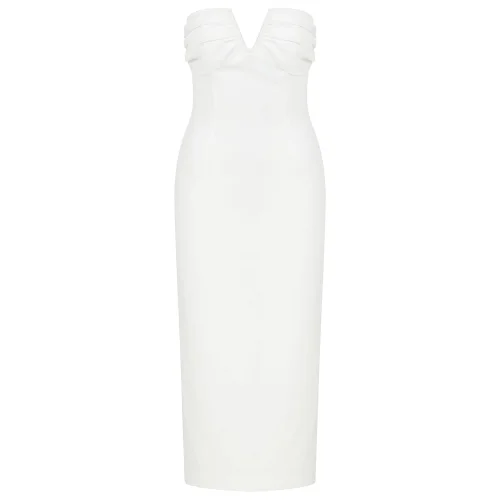 Nazlı Ceren - White Miora Crepe Midi Dress | hipicon